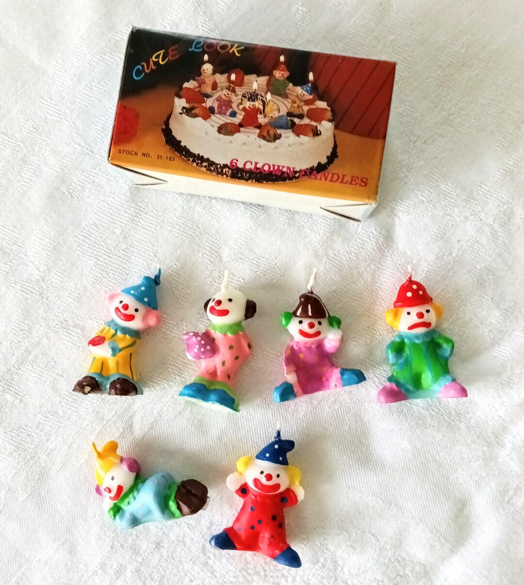 6 Vintage Clown Birthday Candles, Cute Look, Mini Clown Candles, Boxes ...
