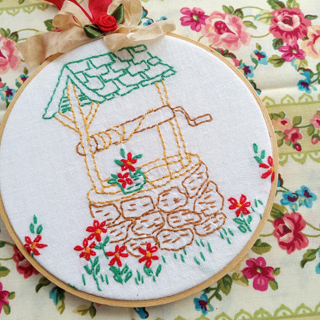Sweet Little Wishing Well Embroidery, Hoop Art, Wall Decor, Cottagecore ...