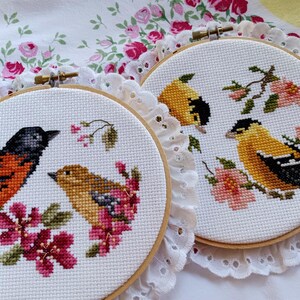 Hand Stitched Bird Hoop Art Decor, Gold Finch, Baltimore Oriole, Wall ...