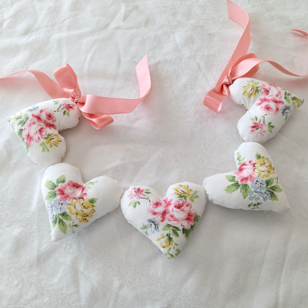 Pink Rose Pillow Heart Garland, Heart Pillows, Heart Banner, String ...