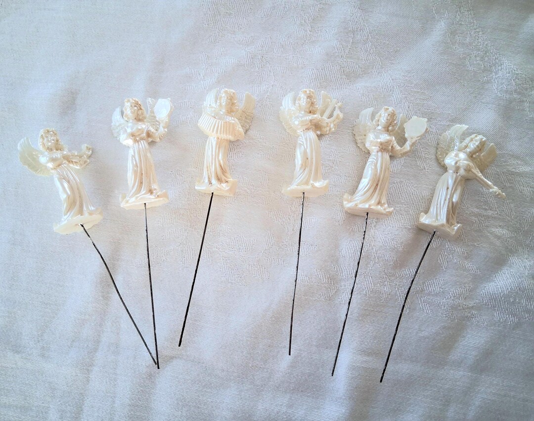 6 Vintage Christmas Angel Picks, Made in Hong Kong, Plastic, Ivory ...