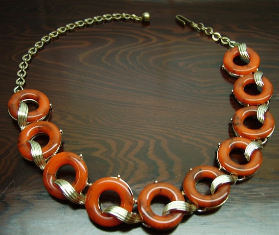 Vintage CHAREL Red Bakelite Choker Necklace - Gem