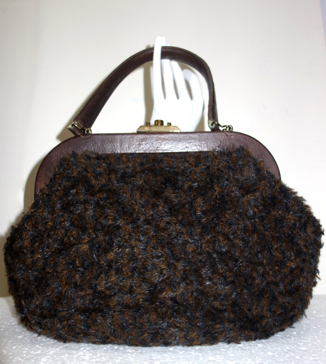 ROGER VAN S. Vintage 60s Brown Faux Curly Lamb Handbag | Etsy