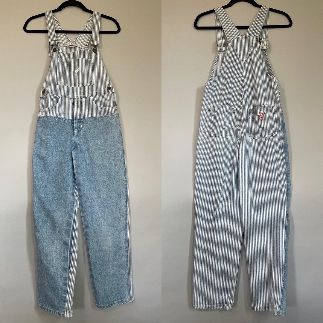 Big Kids 14 Vintage 90s Guess Overalls Denim Railroad Stripe - Etsy