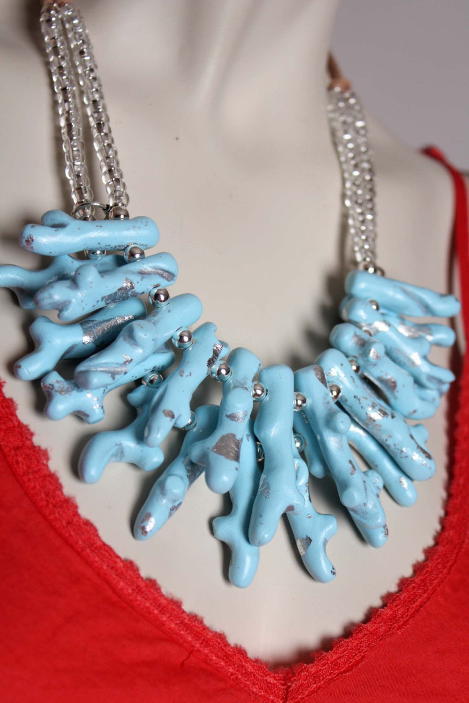 Ice Blue Coral Necklace / Light Blue Statement Necklace / Pastel Coral ...