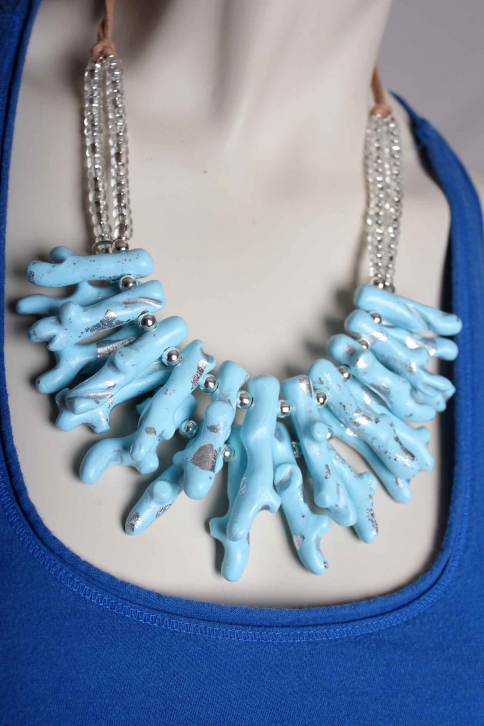 Ice Blue Coral Necklace / Light Blue Statement Necklace / Pastel Coral ...