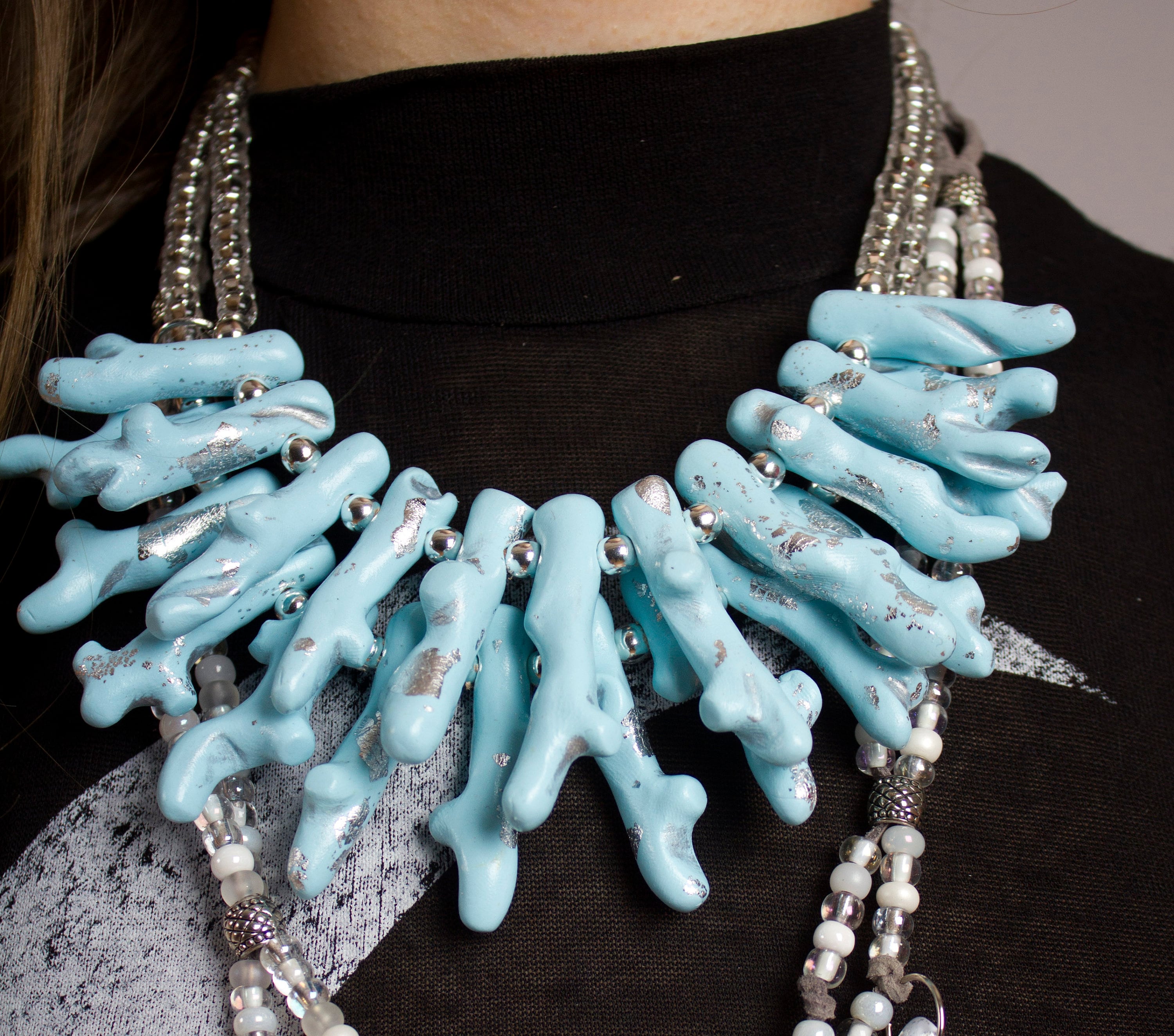 Ice Blue Coral Necklace / Light Blue Statement Necklace / Pastel Coral ...