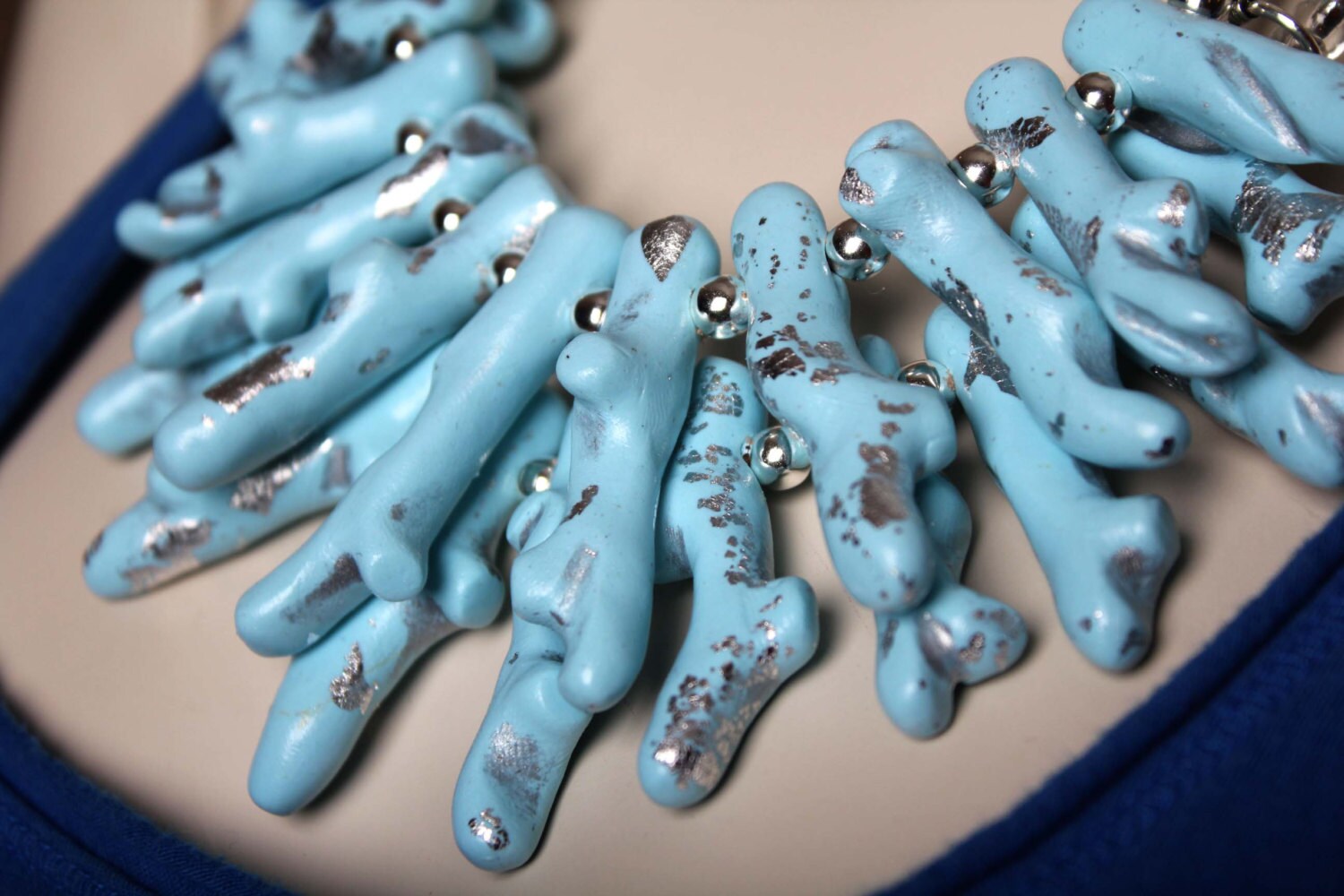 Ice Blue Coral Necklace / Light Blue Statement Necklace / Pastel Coral ...