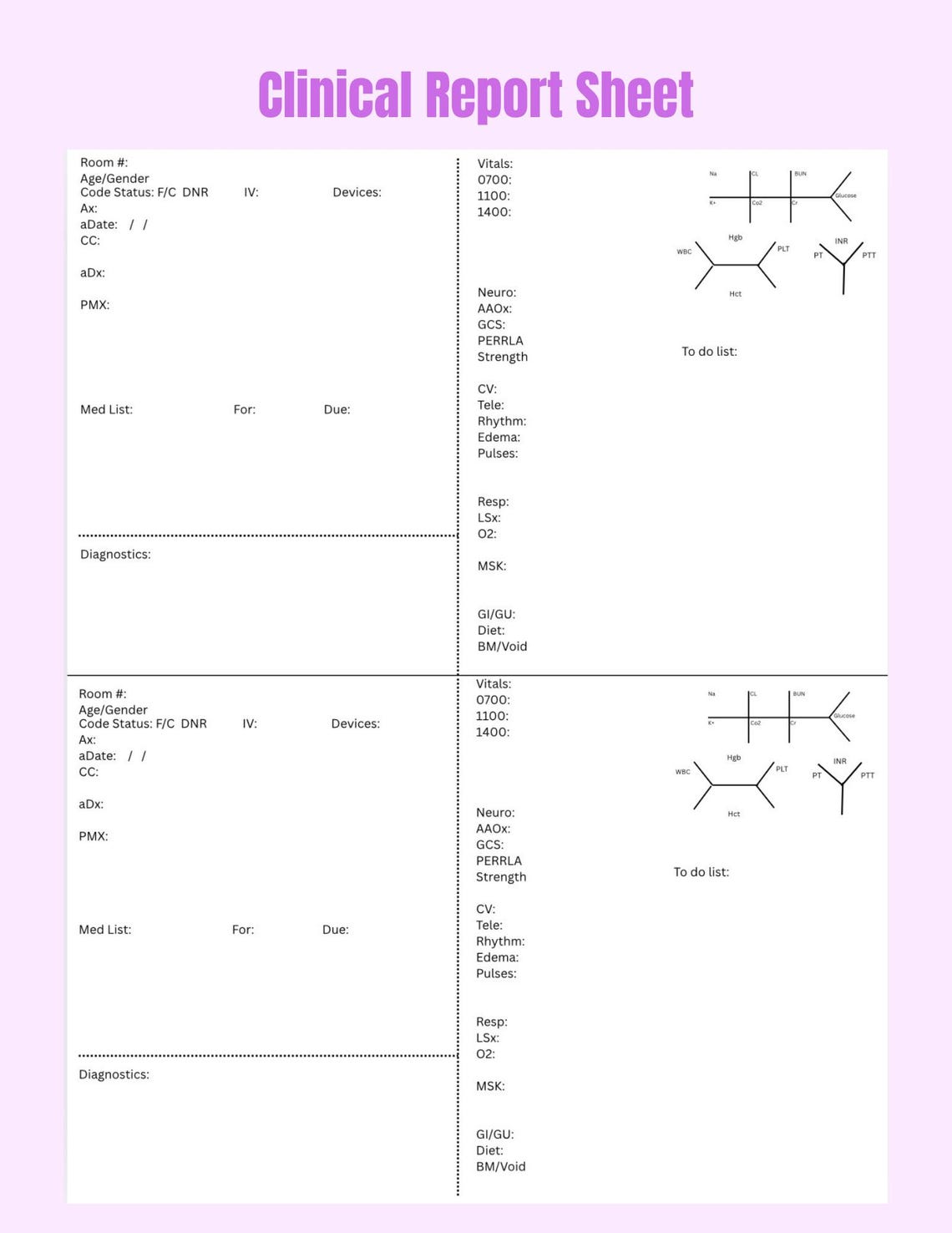Nursing Clinical Report Sheet - Etsy