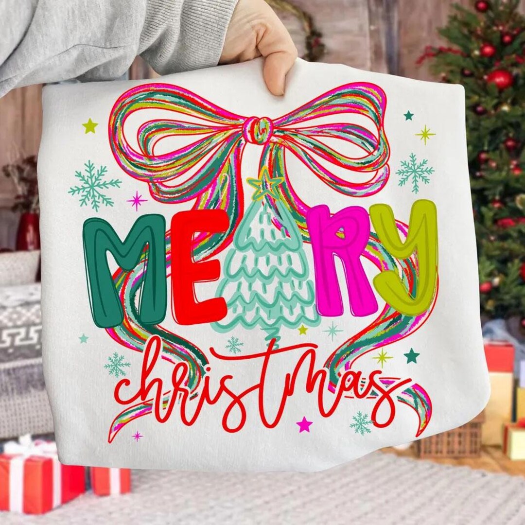 Merry Christmas PNG Digital Download, Coquette Bow Holiday Clipart ...