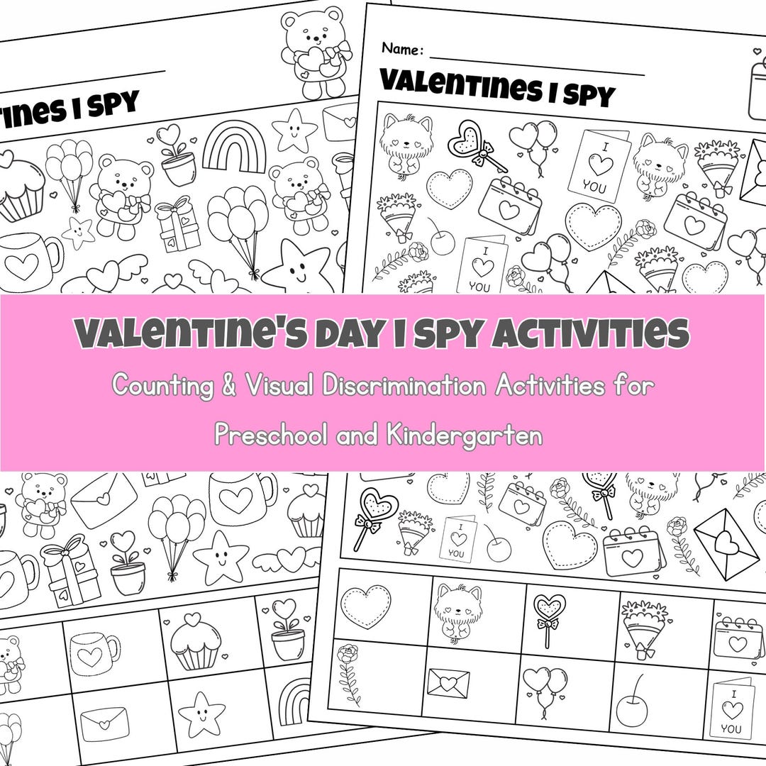 Valentine's Day I Spy, Counting Worksheets for Preschool Kindergarten ...