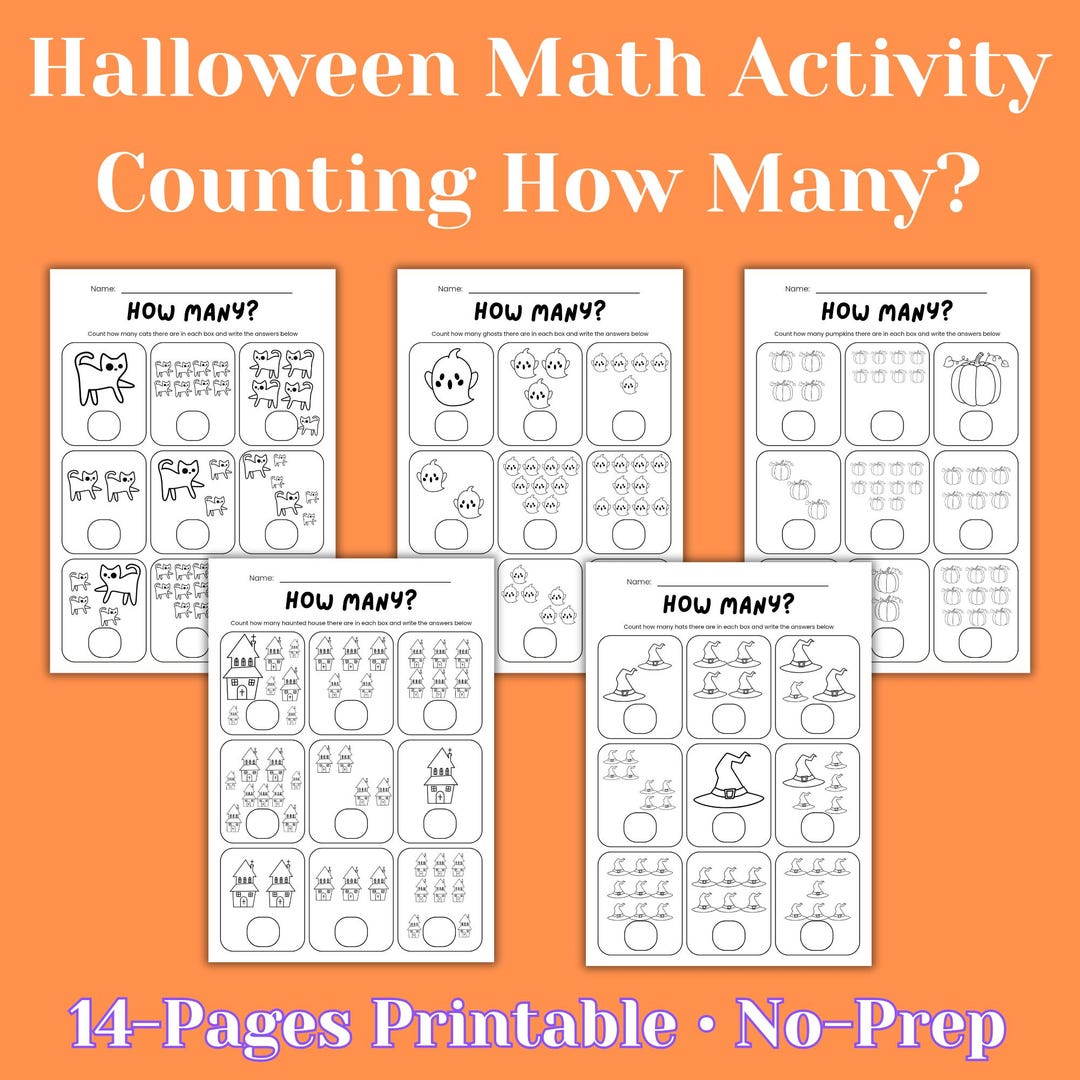 Halloween Counting How Many Worksheets NO PREP, Kindergarten Preschool ...