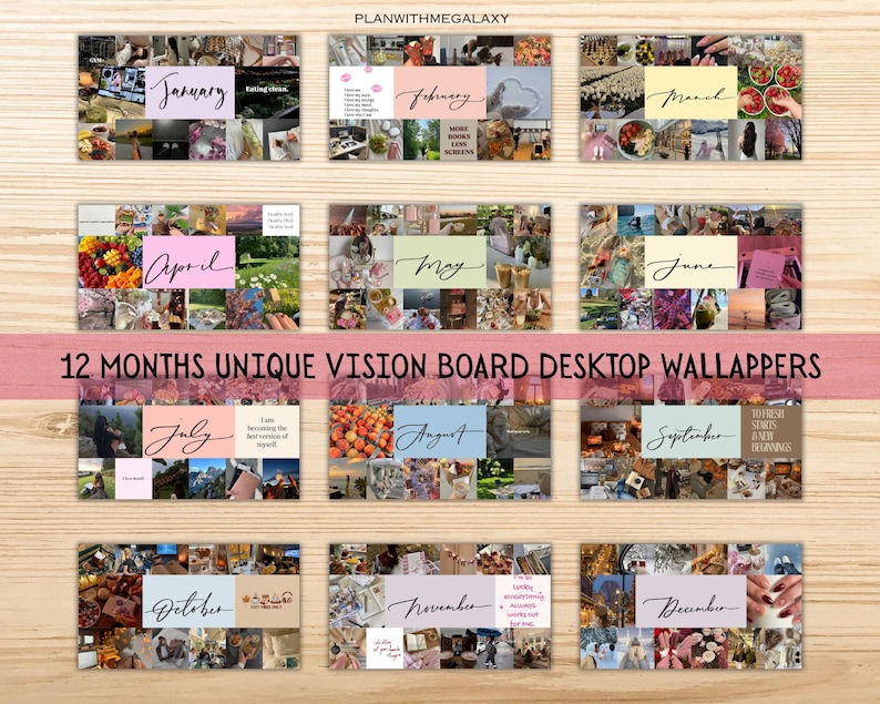 2026 Monthly Aesthetic Female Vision Board Glow up Template ...