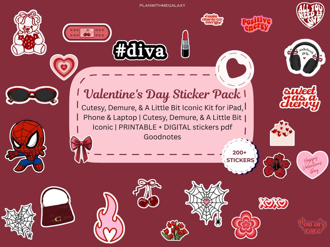 Valentine’s Day Digital Stickers PNG iPad Goodnotes Sticker Book for ...