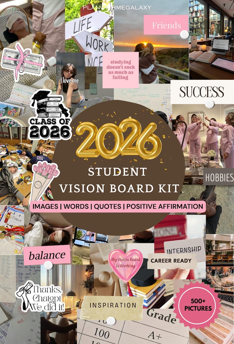 2026 Student Vision Board Pictures Digital Printable PDF Academic Goals ...