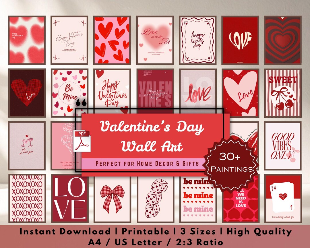 Valentines Day Wall Art Printable PDF 30 Digital Prints Romantic Quotes ...