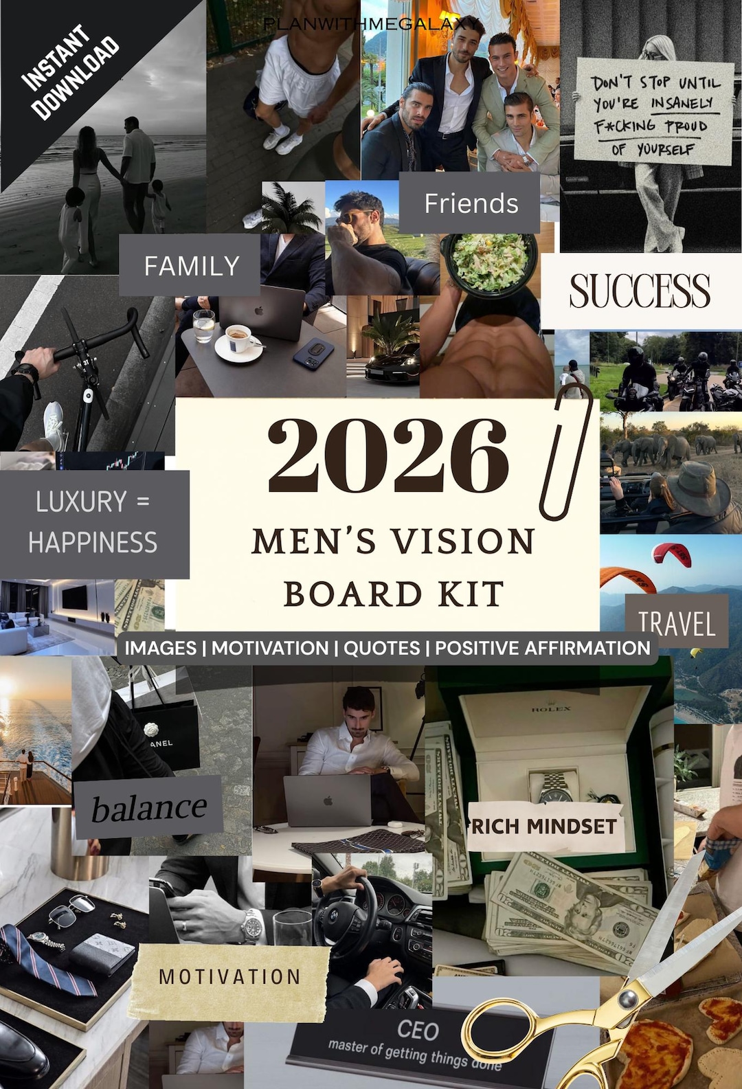 2026 Men’s Vision Board Digital Goal Planner for Successful Mindset PDF ...