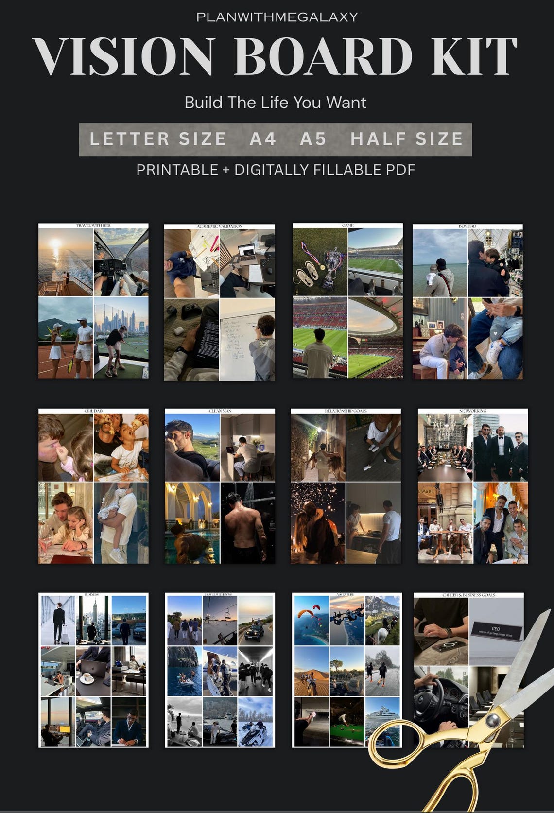 2026 Men’s Vision Board Digital Goal Planner for Successful Mindset PDF ...