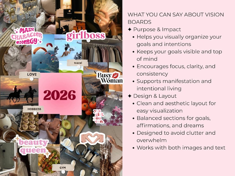 2026 Pink Vision Board PNG Stickers Aesthetic Cute Girly Digital ...