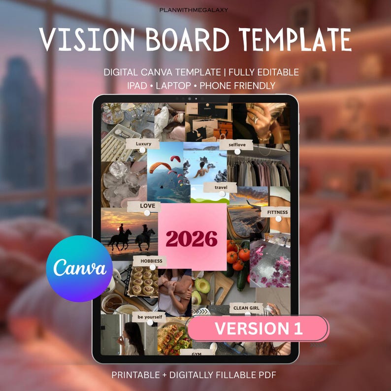 2026 Digital Vision Board Template Canva Party Kit Editable Printable ...