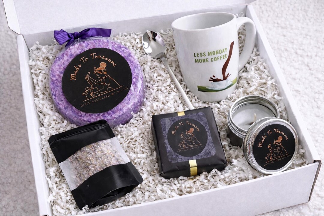 Lavender Spa Gift Box, Self-care Package, Coffee Mug, Bath Bomb, Soap ...