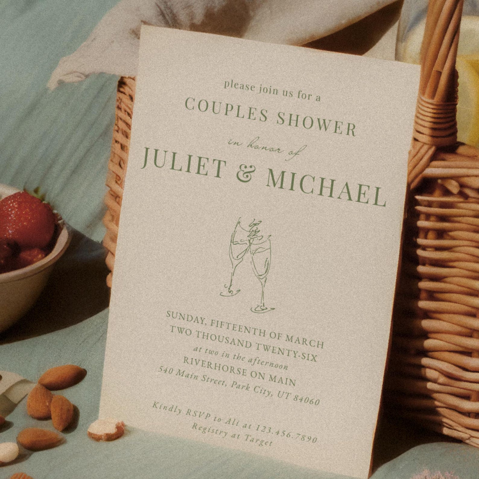 Editable Couples Shower Invitation Template, Green Elegant Template ...