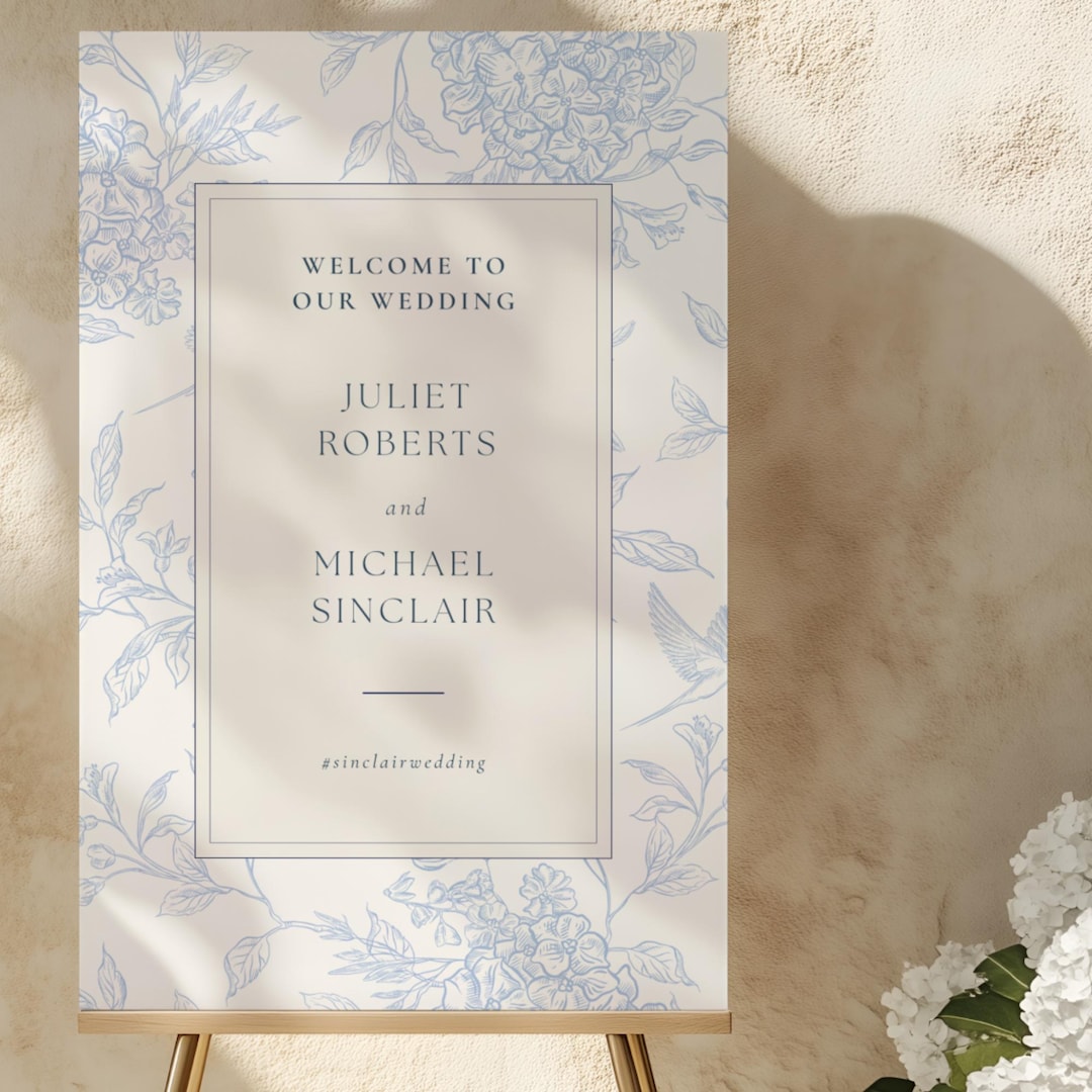 Editable Wedding Welcome Sign, Reception Signage, Blue Floral Wedding ...