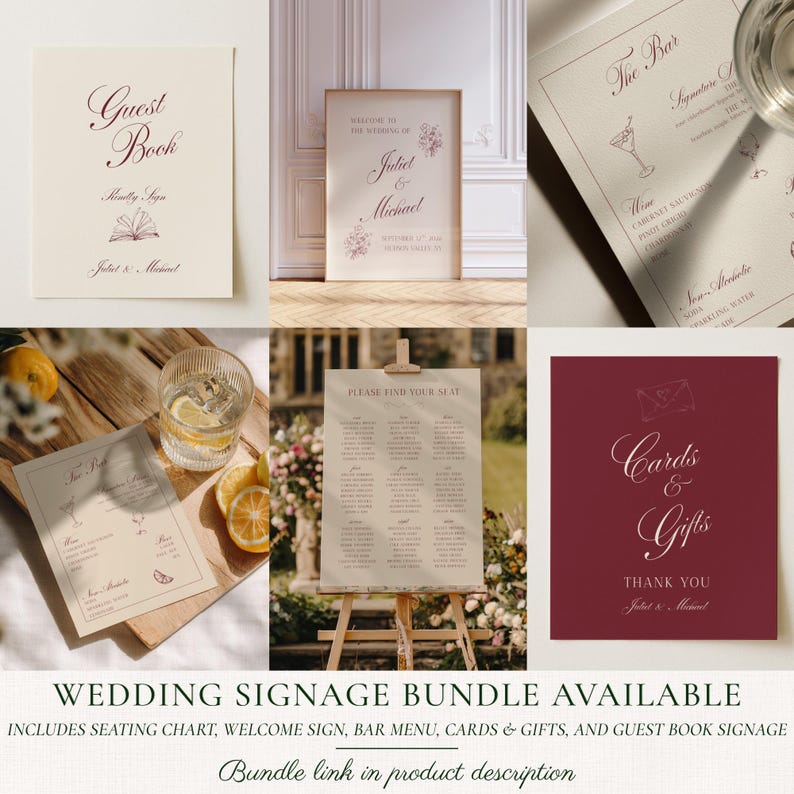 Editable Guest Book Sign, Minimalist Reception, Burgundy Wedding, Canva ...