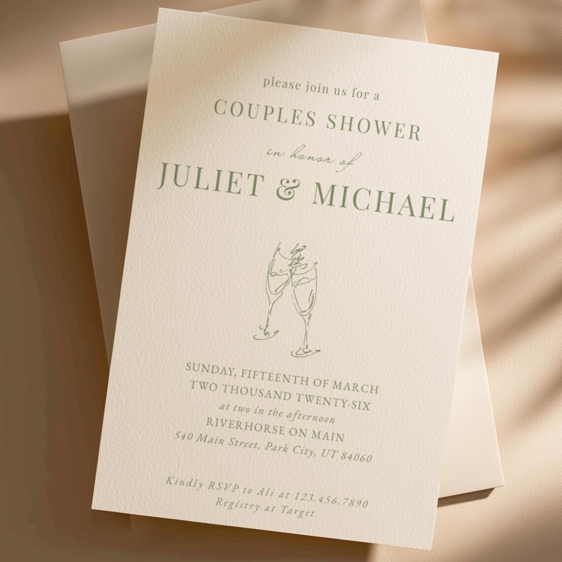 Editable Couples Shower Invitation Template, Green Elegant Template ...