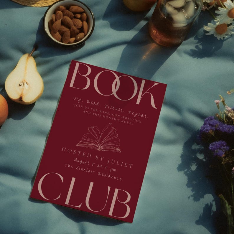 Editable Book Club Invitation, Book Themed Invite, Canva Template (5x7 ...