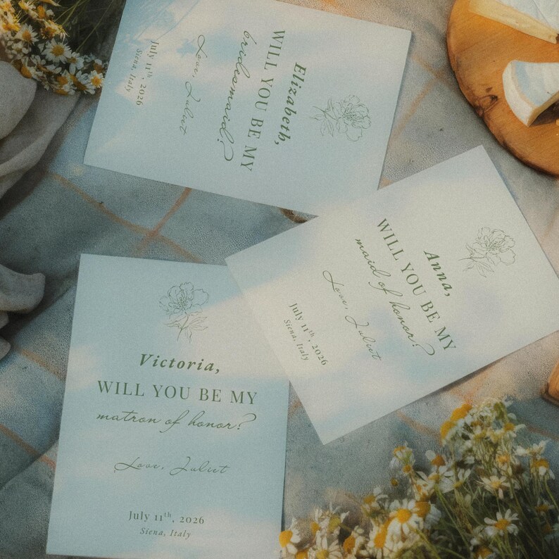 Editable Bridal Party Proposal Card Bundle, Elegant Floral Canva ...
