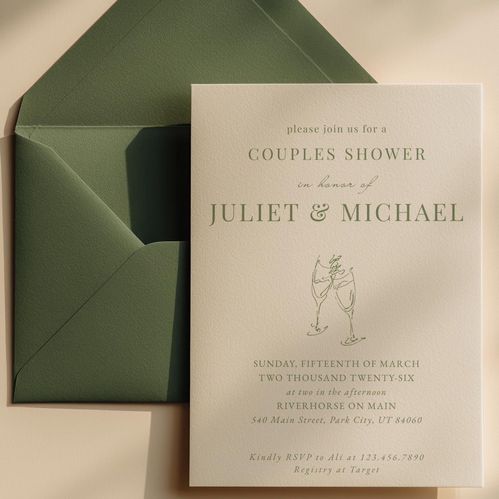 Editable Couples Shower Invitation Template, Green Elegant Template ...