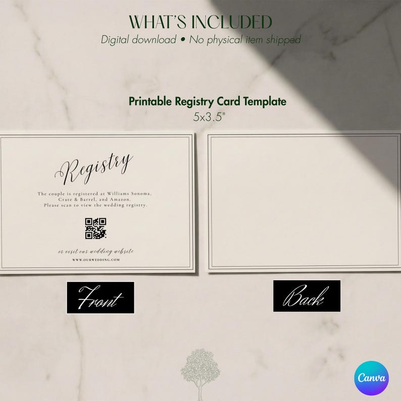 Editable Registry Card Template, Black and White Invite, Minimal ...