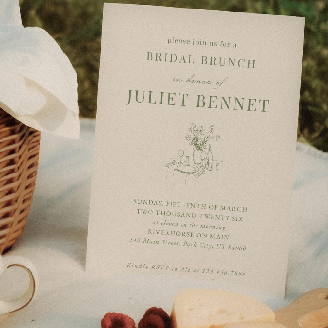 Editable Bridal Brunch Invitation, Green Bridal Shower Invite, Hand ...
