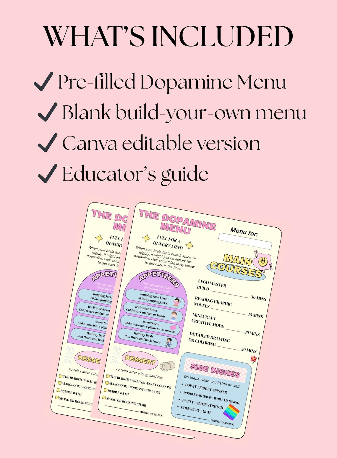 Dopamine Menu for Kids – ADHD Self-regulation Printable, Executive ...