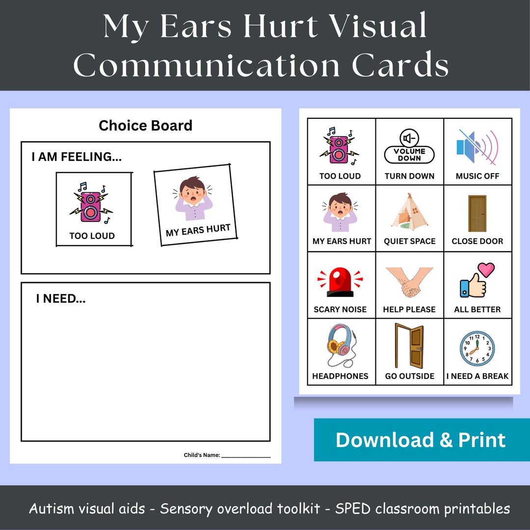 My Ears Hurt Sensory Communication Cards | Autism Visual Support ...