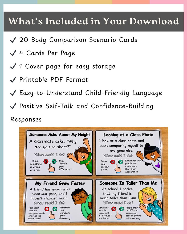 Body Comparison Scenario Cards | Kids Self-esteem Activity, Confidence ...