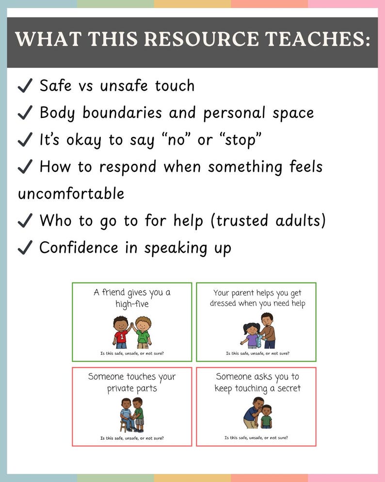 Safe Vs Unsafe Touch Scenario Cards for Kids | Body Safety, Consent ...