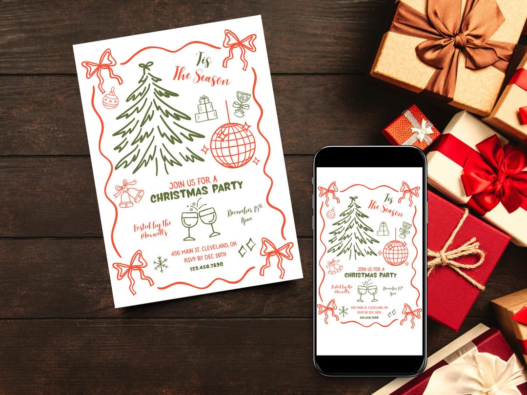 Editable Christmas Party Invitation Template: Festive Holiday Invite ...