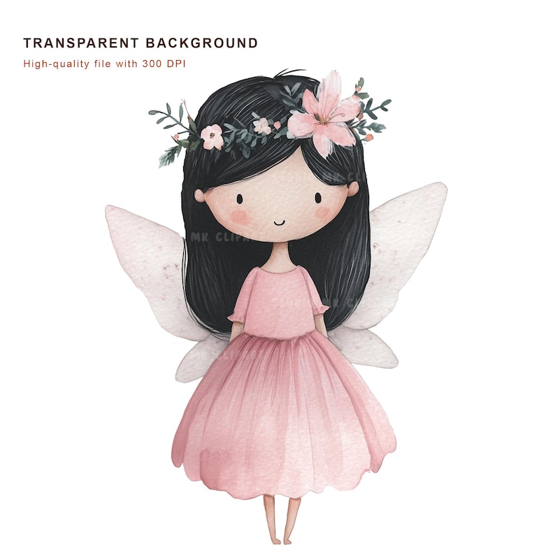 Fairy Watercolor Clipart Set – Pink Flower Fairies, Cottage House ...