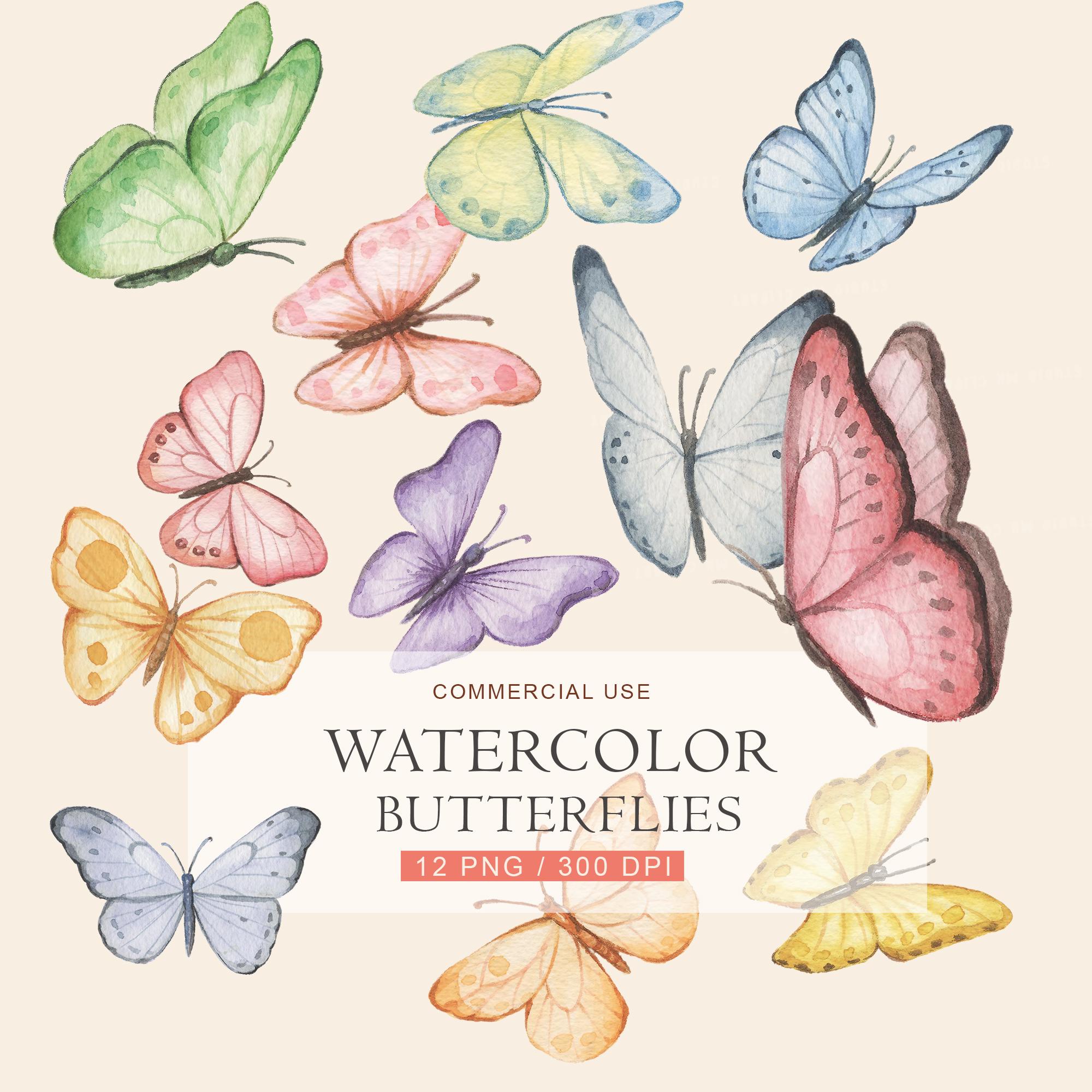 Watercolor Butterfly Clipart Set – 12 Pastel Butterflies PNG, Spring ...