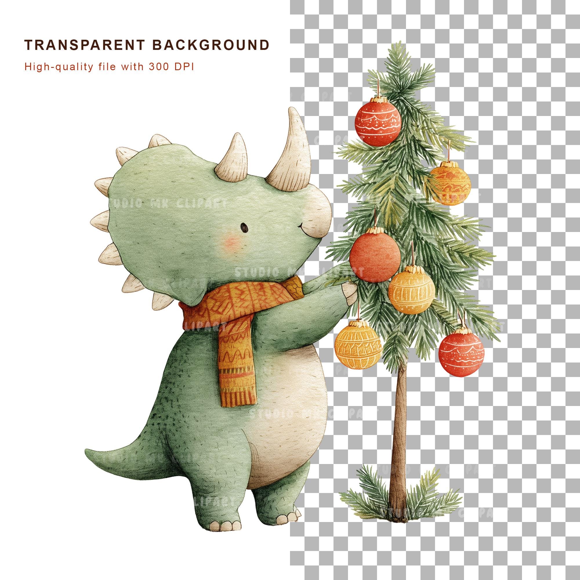 Christmas Dinosaur Clipart Set – Watercolor Dinosaurs Decorating ...