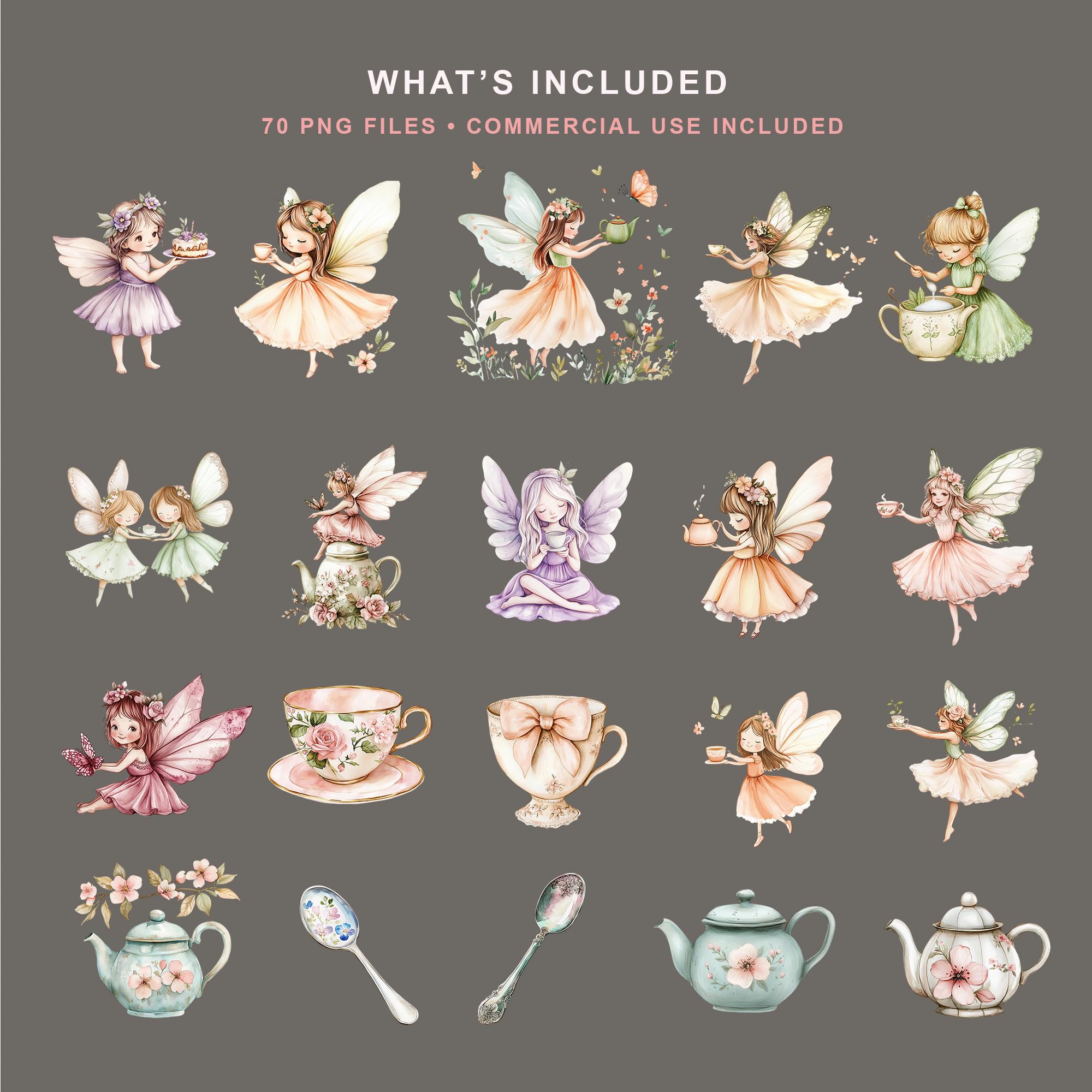 Watercolor Fairy Tea Party Clipart Set, Whimsical Garden Elements ...
