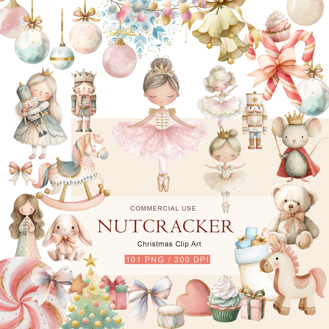 Pastel Nutcracker Christmas Clipart Set – Watercolor Ballet PNG ...