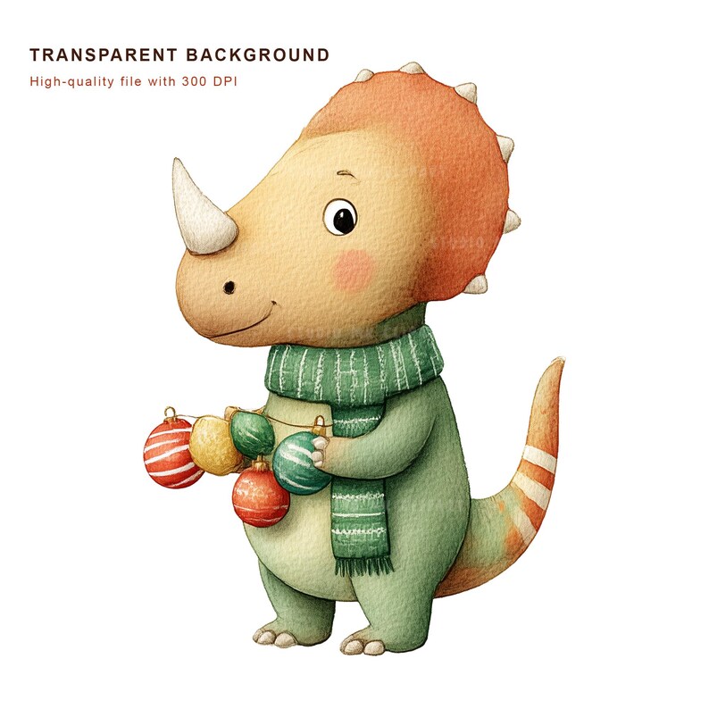 Christmas Dinosaur Clipart Set – Watercolor Dinosaurs Decorating ...