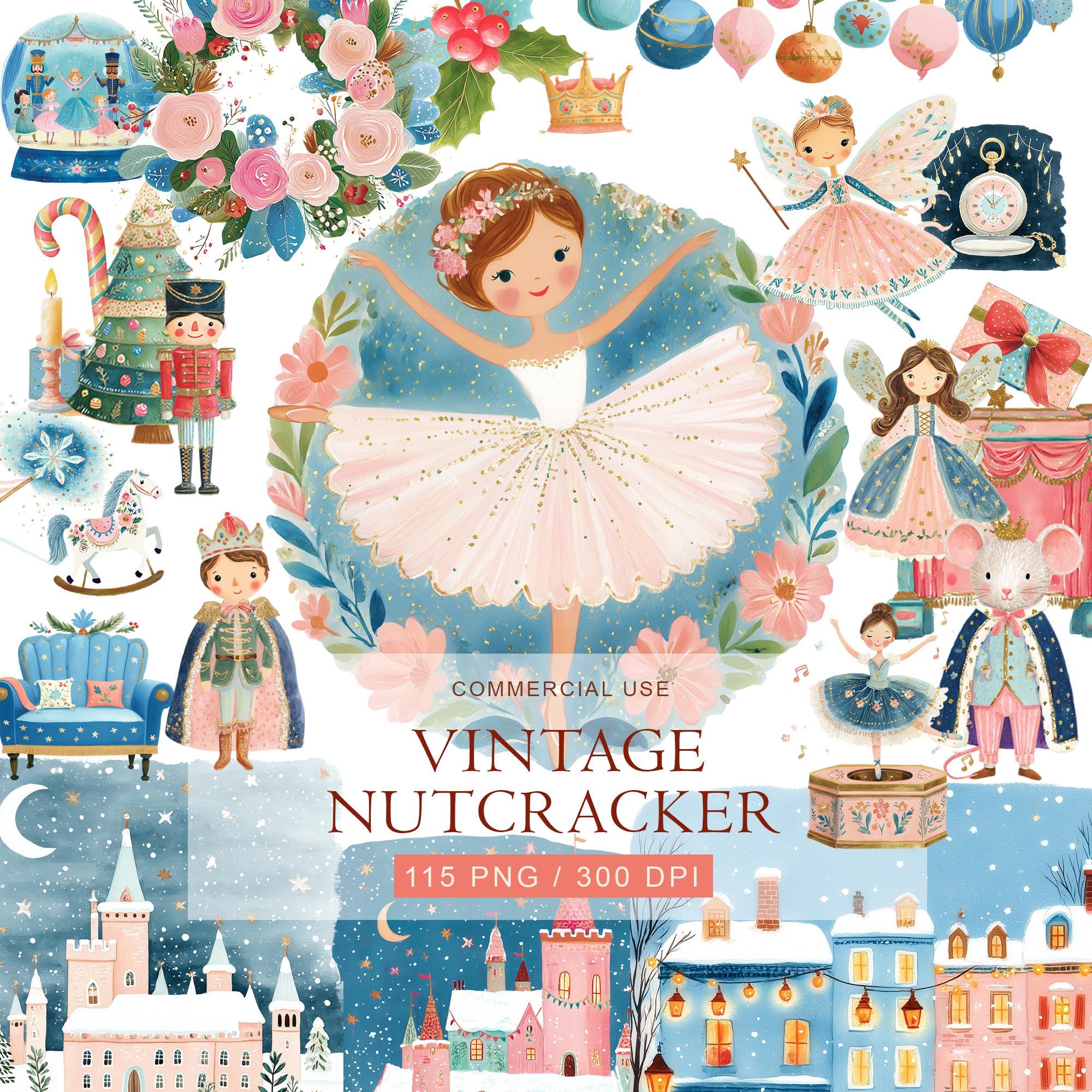 Vintage Nutcracker Clipart Set – Watercolor Christmas Ballet Fairies ...