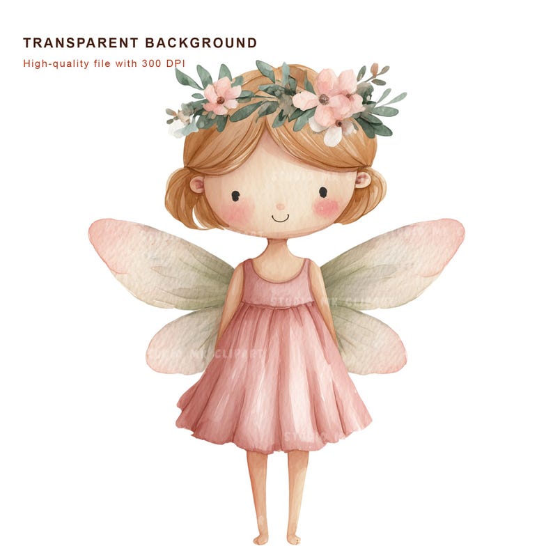 Fairy Watercolor Clipart Set – Pink Flower Fairies, Cottage House ...