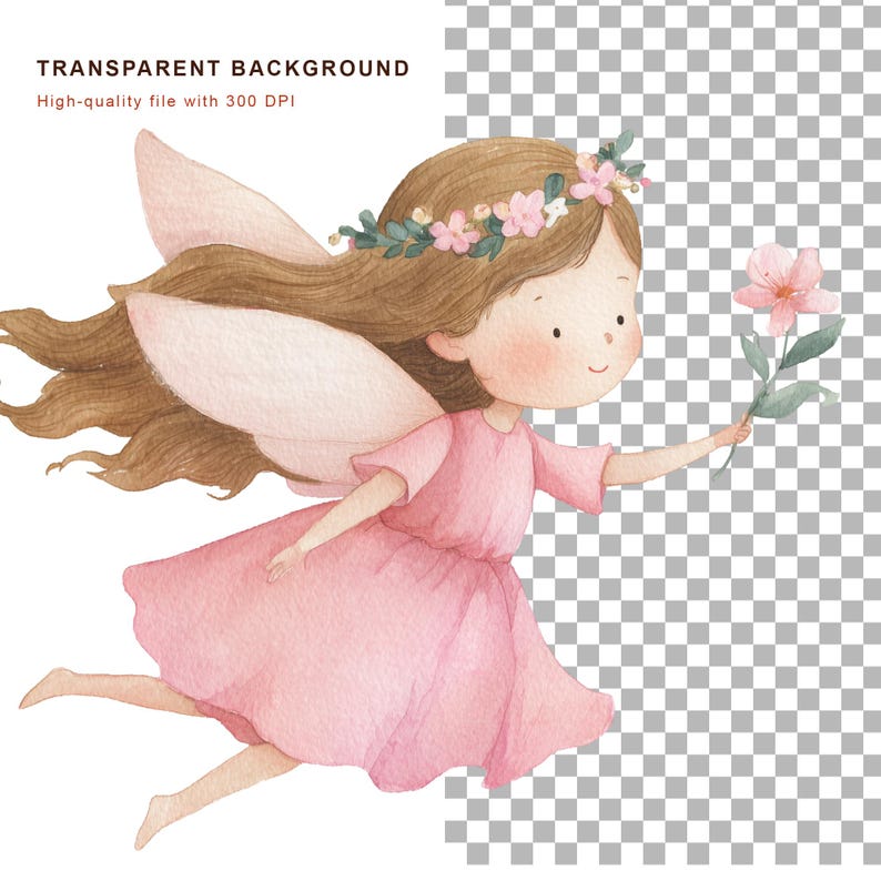 Fairy Watercolor Clipart Set – Pink Flower Fairies, Cottage House ...