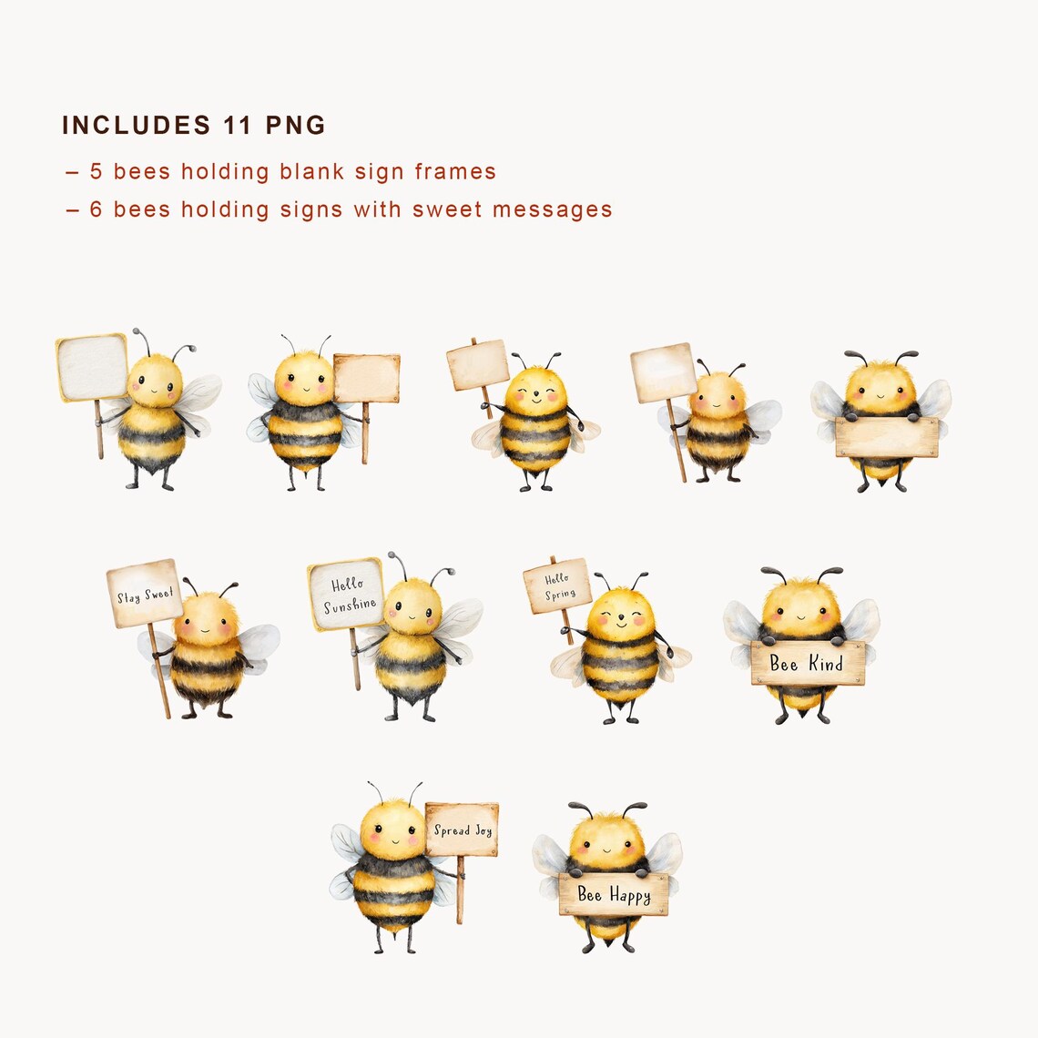 Happy Bee Sign Clipart | Cute Bee Holding Sign | Watercolor Bumblebee ...