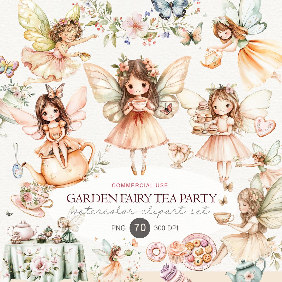 Watercolor Fairy Tea Party Clipart Set, Whimsical Garden Elements ...